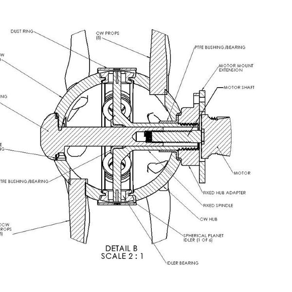 Single-feed contra-rotating propeller hub | Hackaday.io