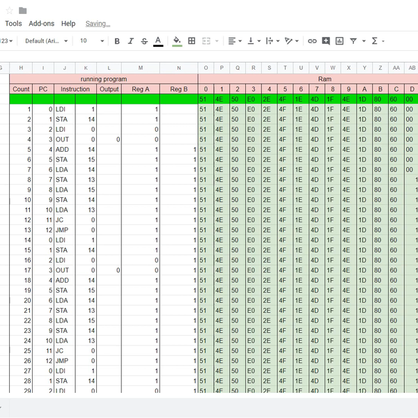 SAP-1 Spreadsheet Edition - Ben Eater Computer | Hackaday.io