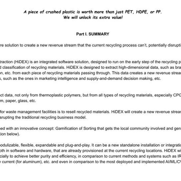 High-dimensional Data EXtraction in recycling | Hackaday.io